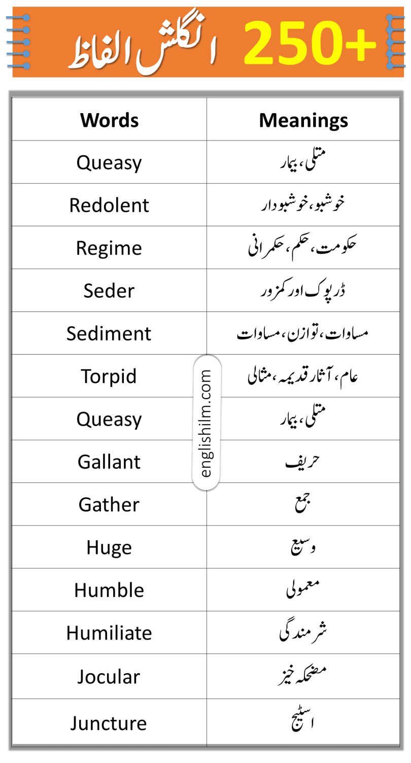 250+ Vocabulary Words List With Urdu Meanings • Englishilm