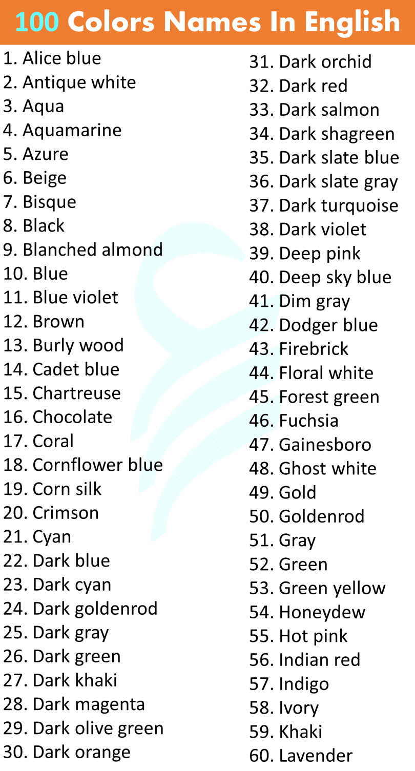 100 Colors Names in English With Images • Englishilm