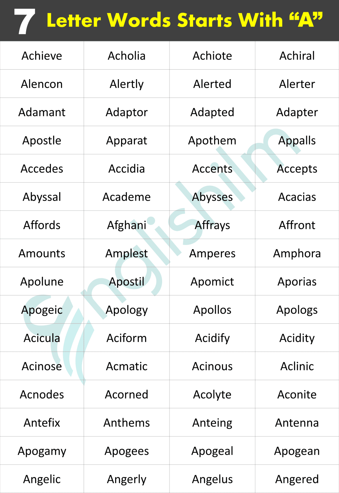 Seven (7) Letter Words Starts With "A" In English | PDF Book