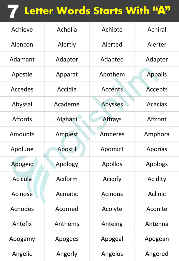 Seven (7) Letter Words Starts With "A" In English | PDF Book