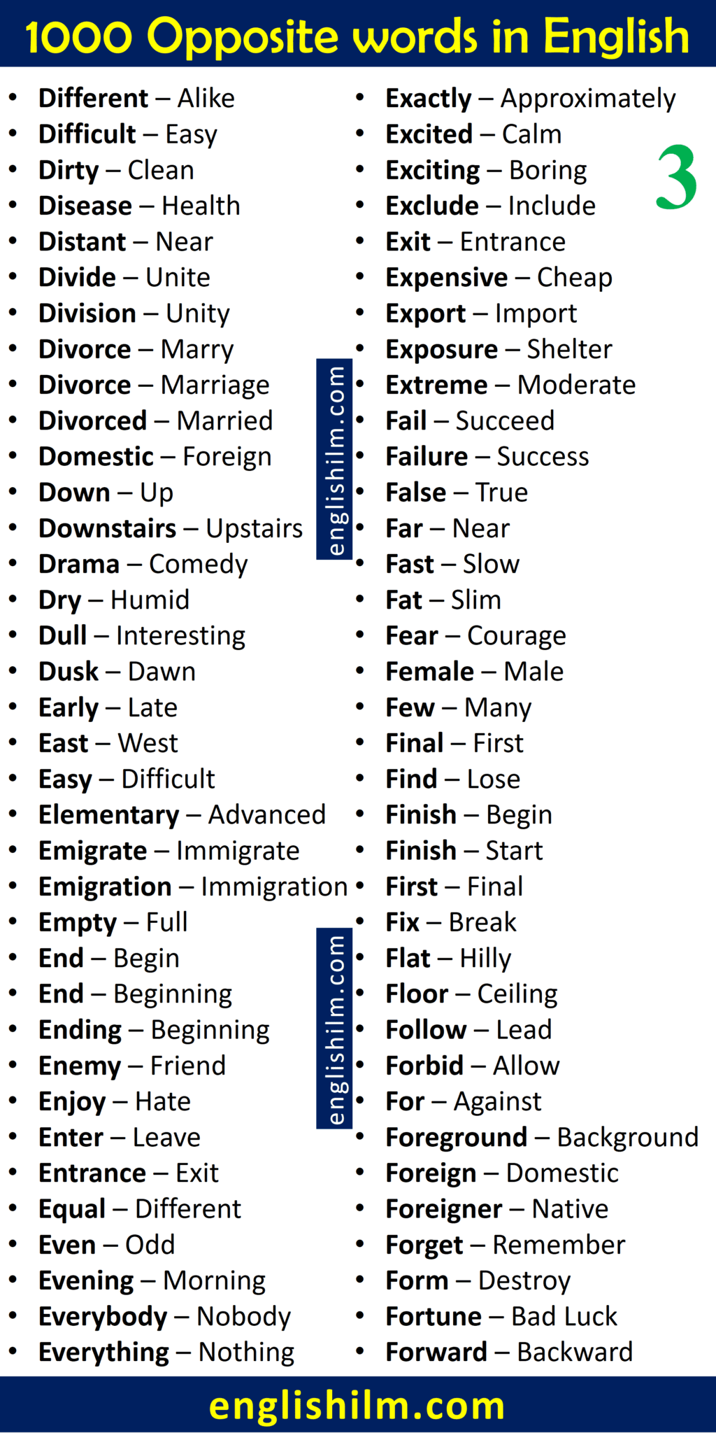 Huge List of Opposite Words In English | 1000 Opposite words