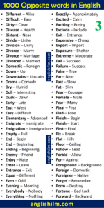Huge List of Opposite Words In English | 1000 Opposite words