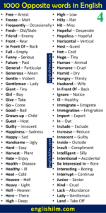 Huge List of Opposite Words In English | 1000 Opposite words