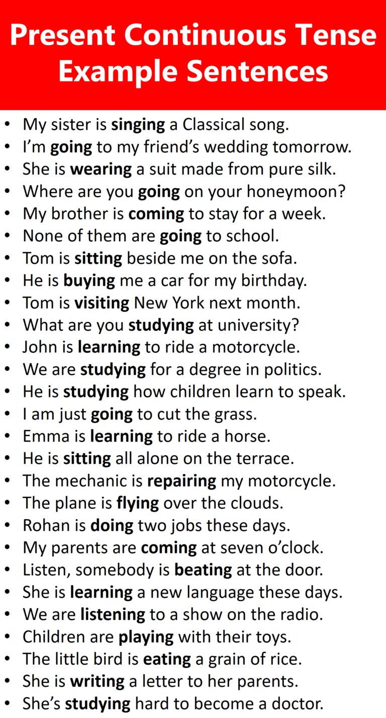 70+ Example Sentences Of Present Continuous Tense in English