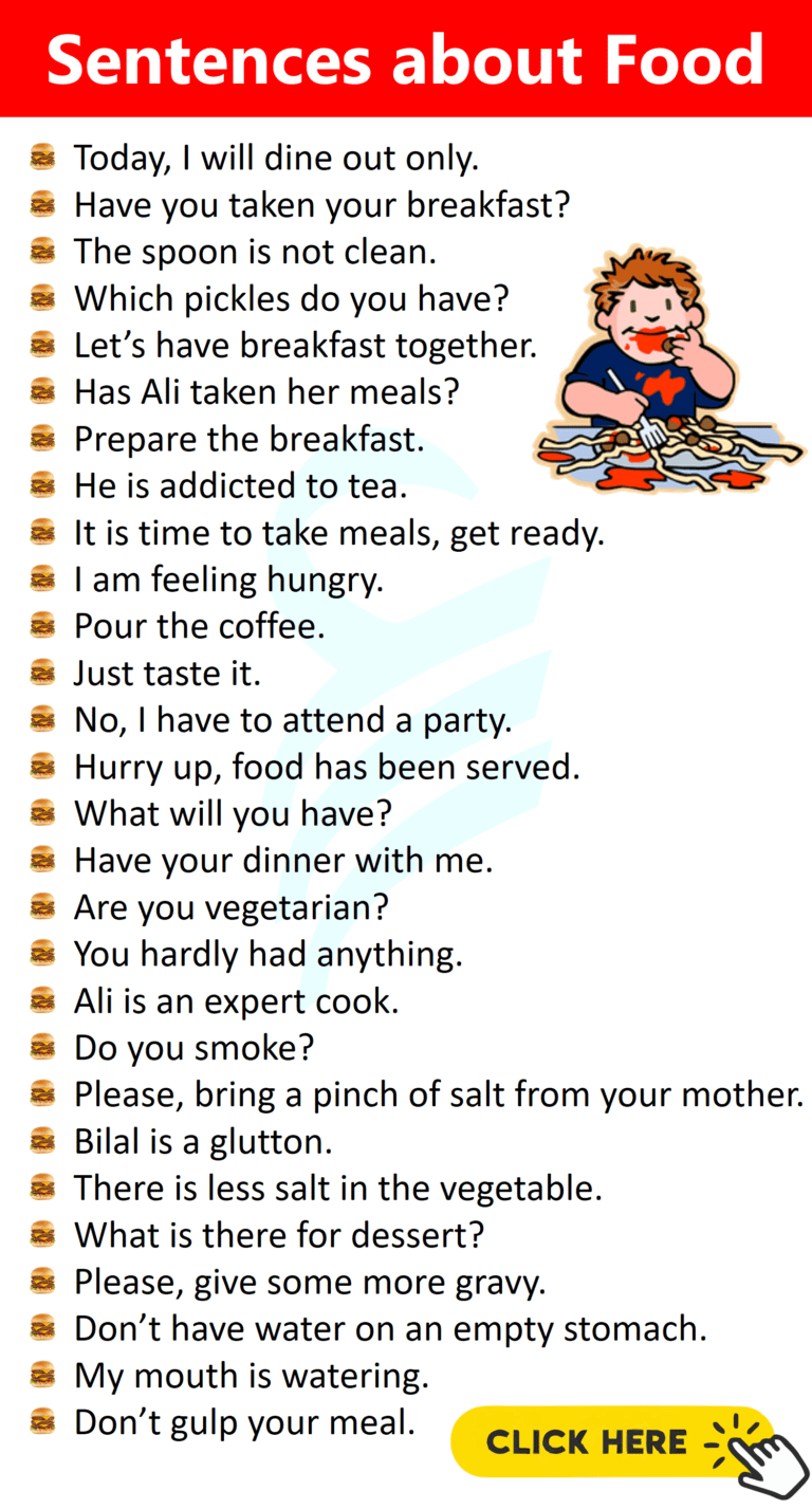 English Sentences About Food | 50 Sentences In English