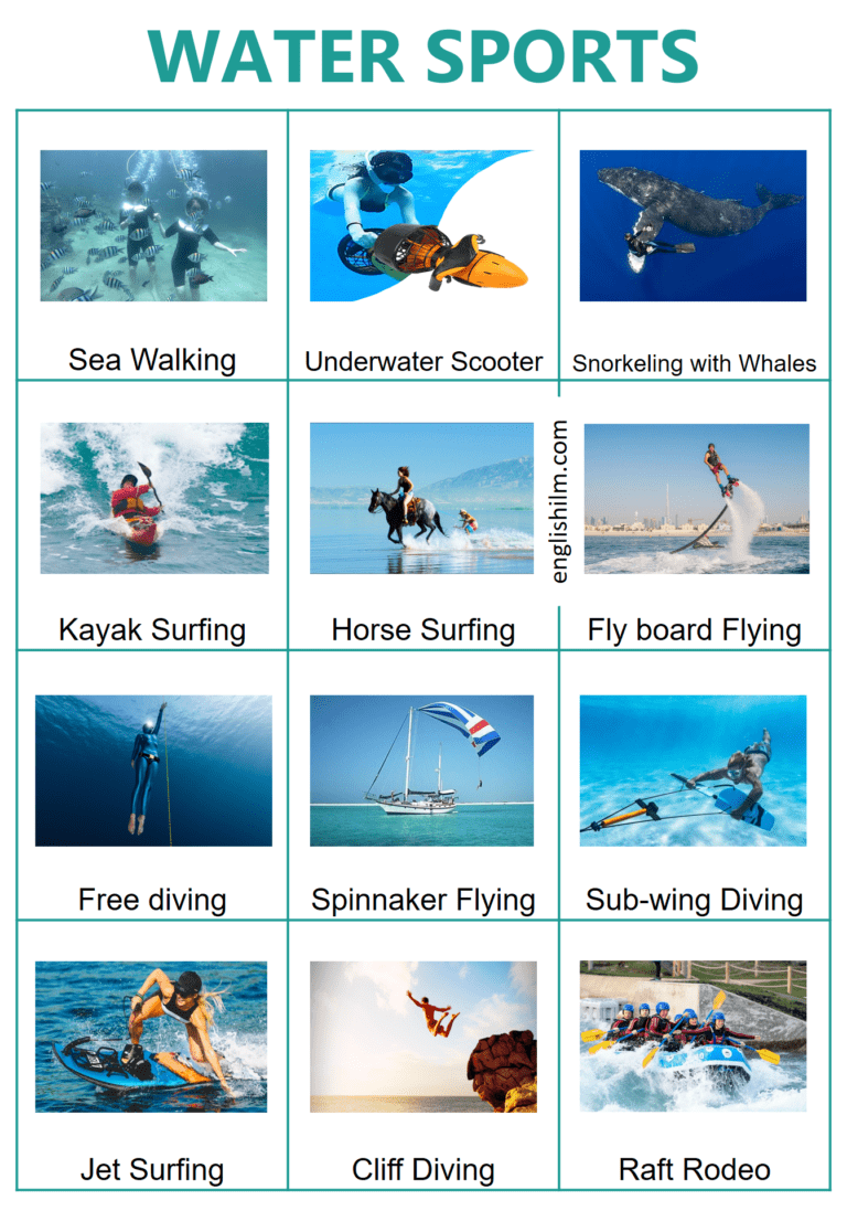 List of Water Sports in English with Pictures