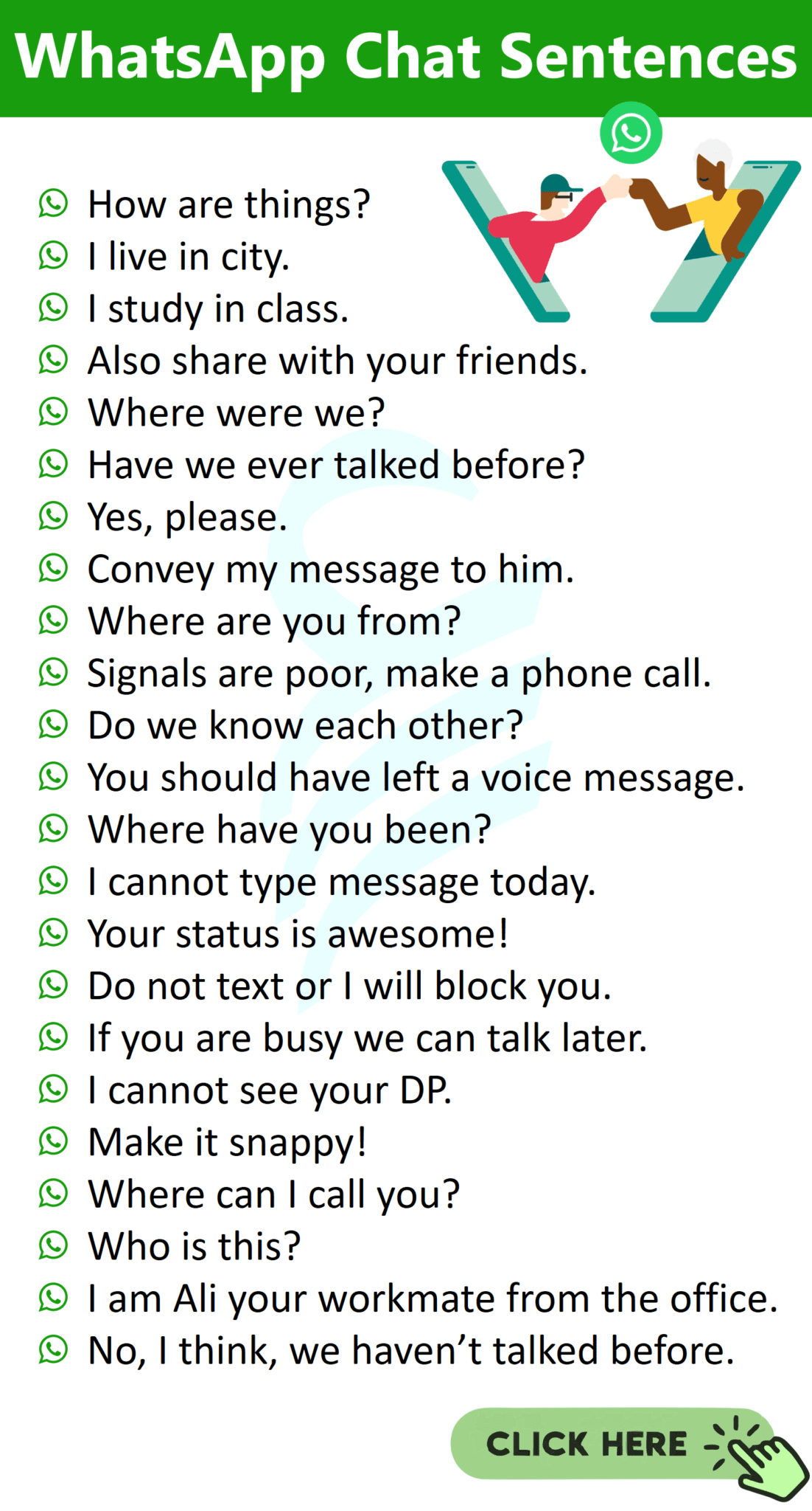 WhatsApp Conversation Sentences | 50+ Sentences In English