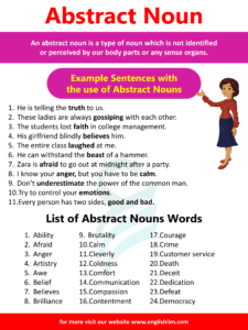 Abstract Noun Definition, Rules, Usage, and Example Sentences • Englishilm