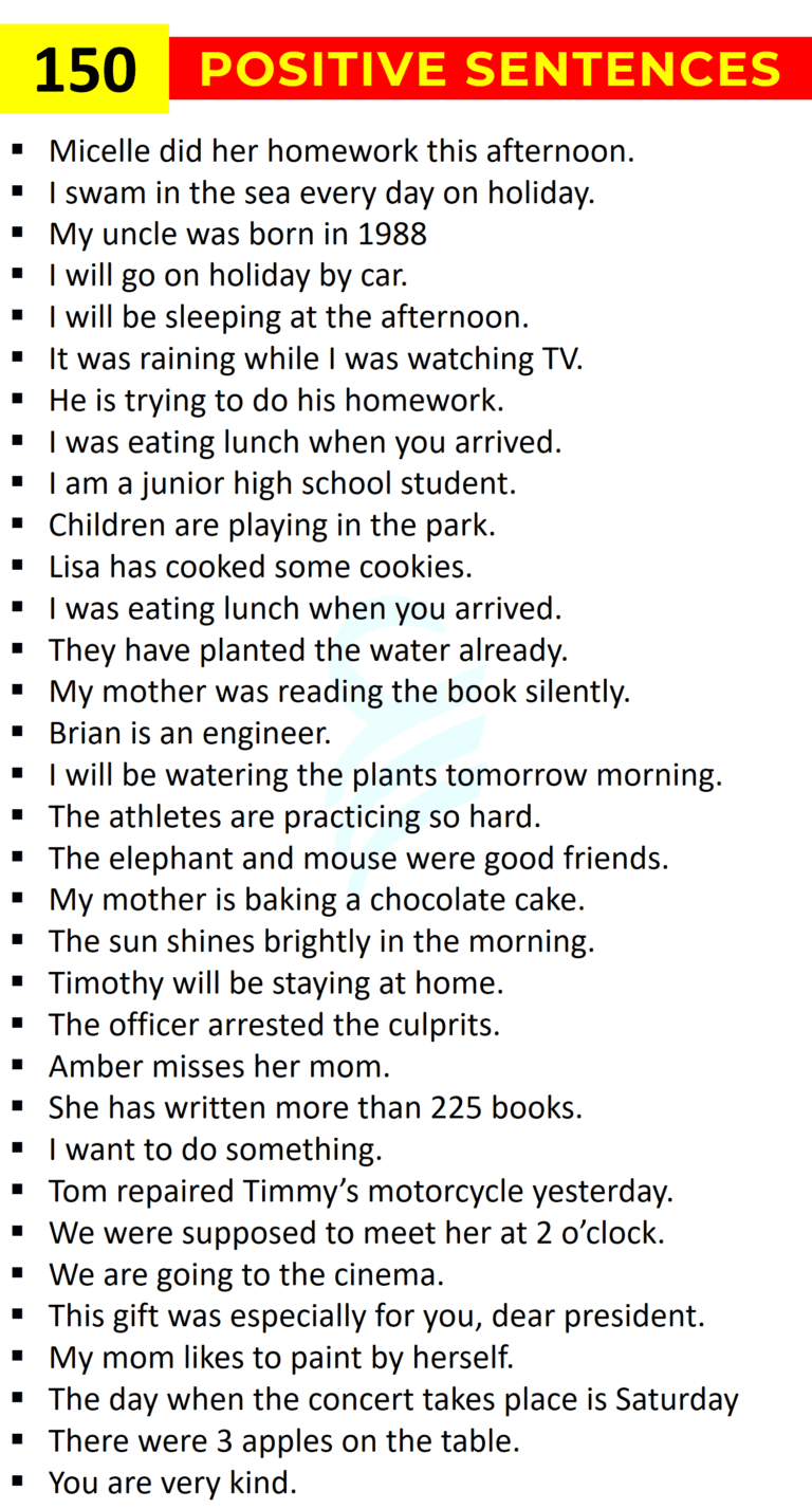 150 Positive Sentences in English | Sentences without No or Not