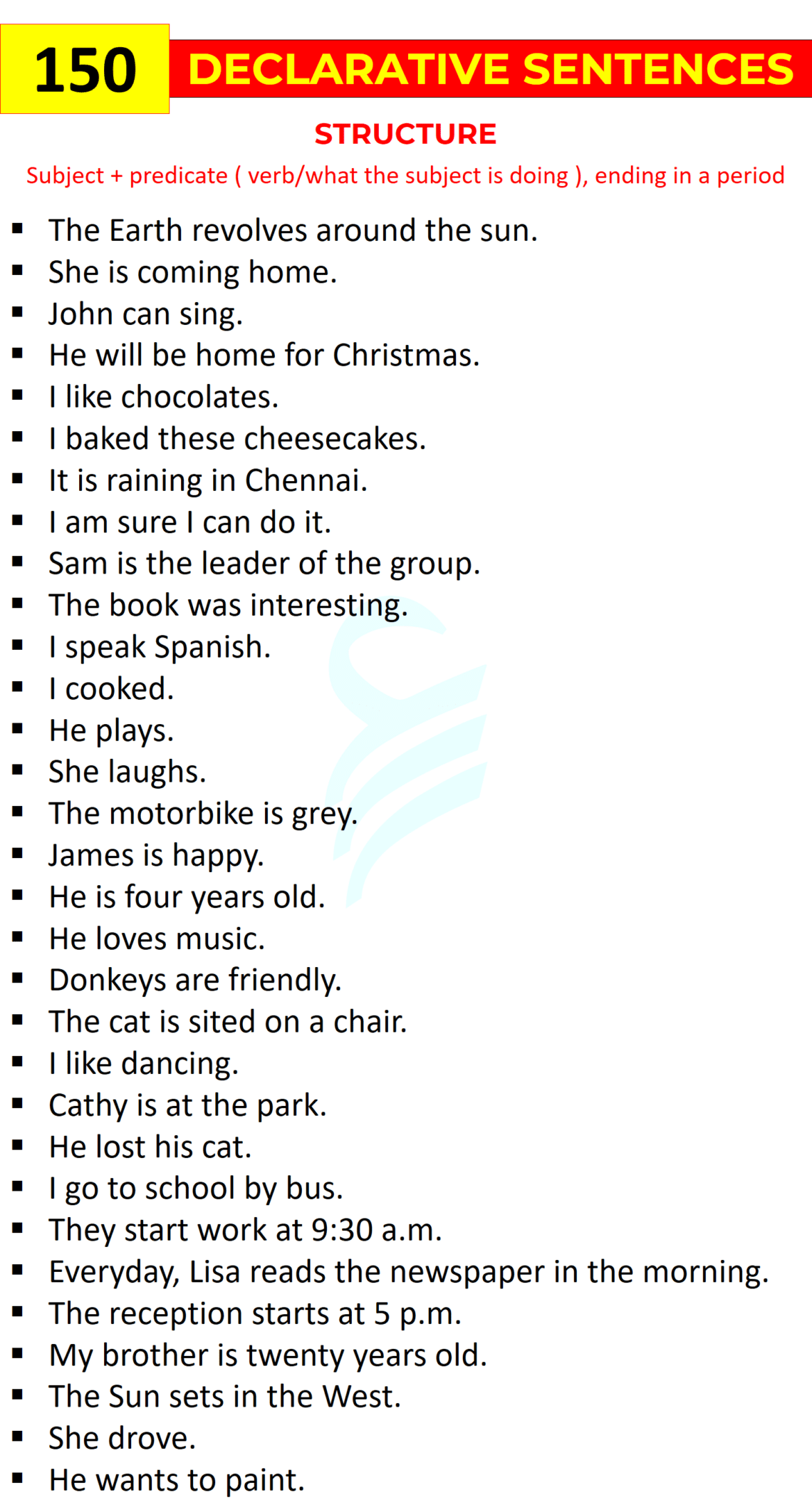 Declarative Sentence: Definition with 150 Example Sentences