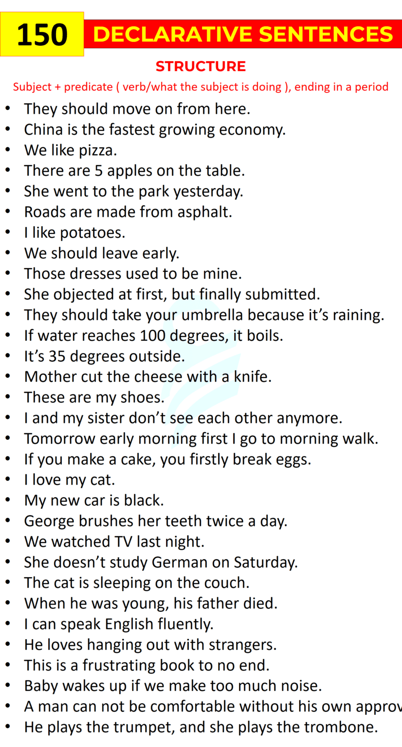 Declarative Sentence: Definition with 150 Example Sentences