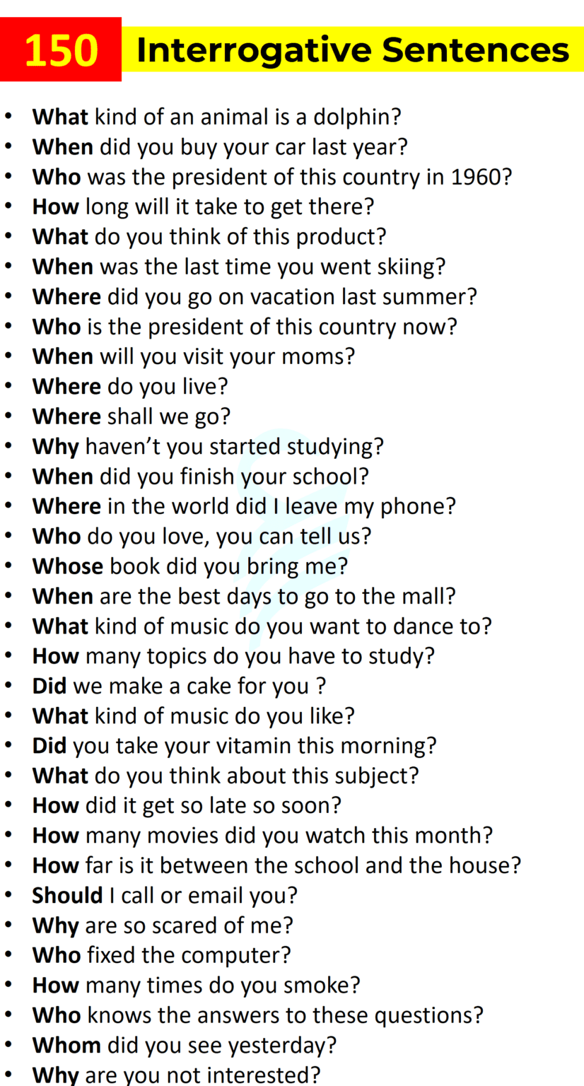 150+ Interrogative Example Sentences In English • Englishilm