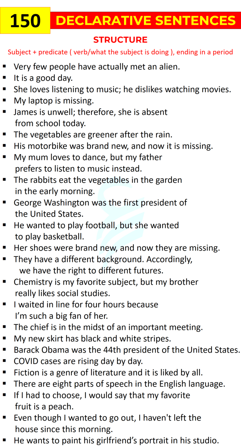 Declarative Sentence: Definition with 150 Example Sentences