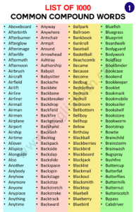 Types of Compound Words | 1000+ Compound Words Examples