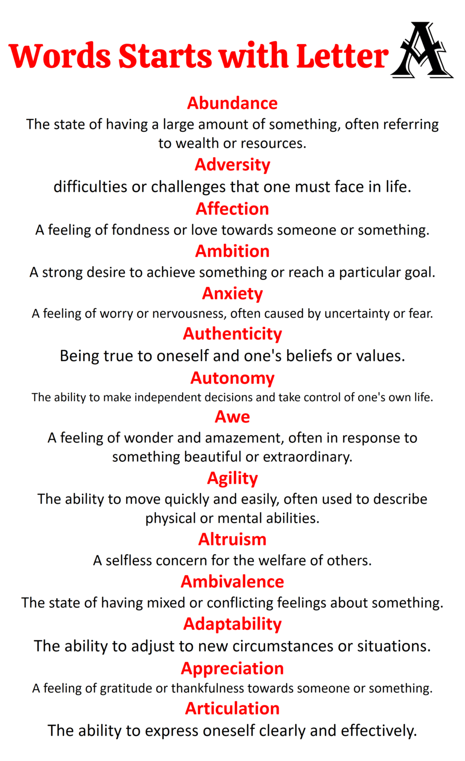 Huge List of English Words That Start with A | Download PDF