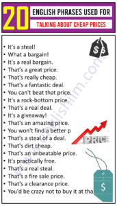 Phrases and Idioms Used For Talking About Prices