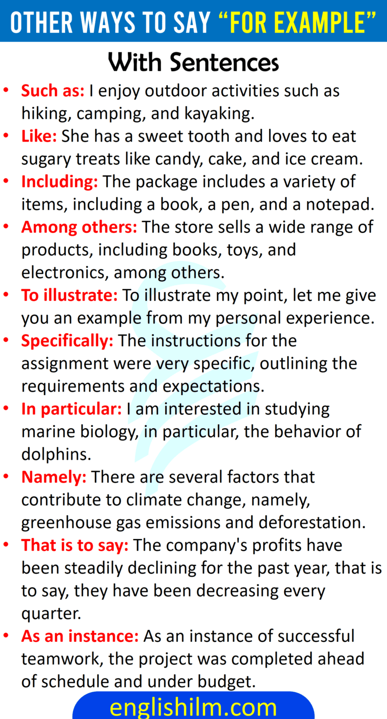 20 Other Ways to Say "For Example" in English with Sentences