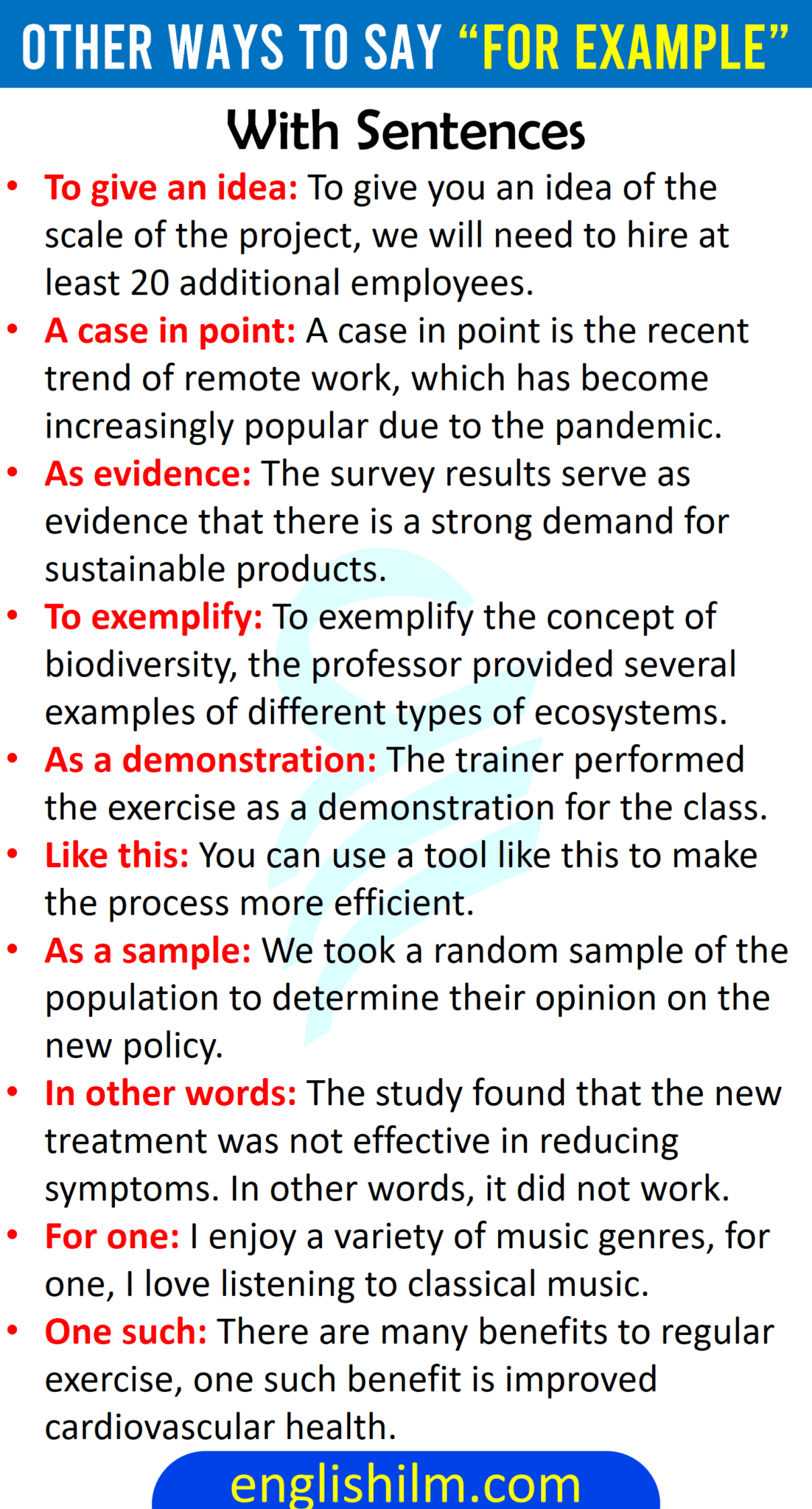 20 Other Ways to Say "For Example" in English with Sentences