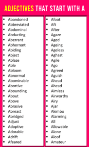 Huge List of English Words That Start with A with PDF