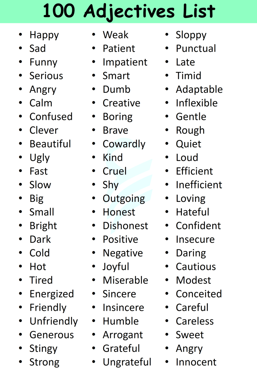 100 Examples of Adjectives Used in English Sentences • Englishilm