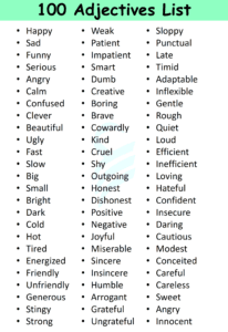 100 Examples of Adjectives Used in English Sentences • Englishilm