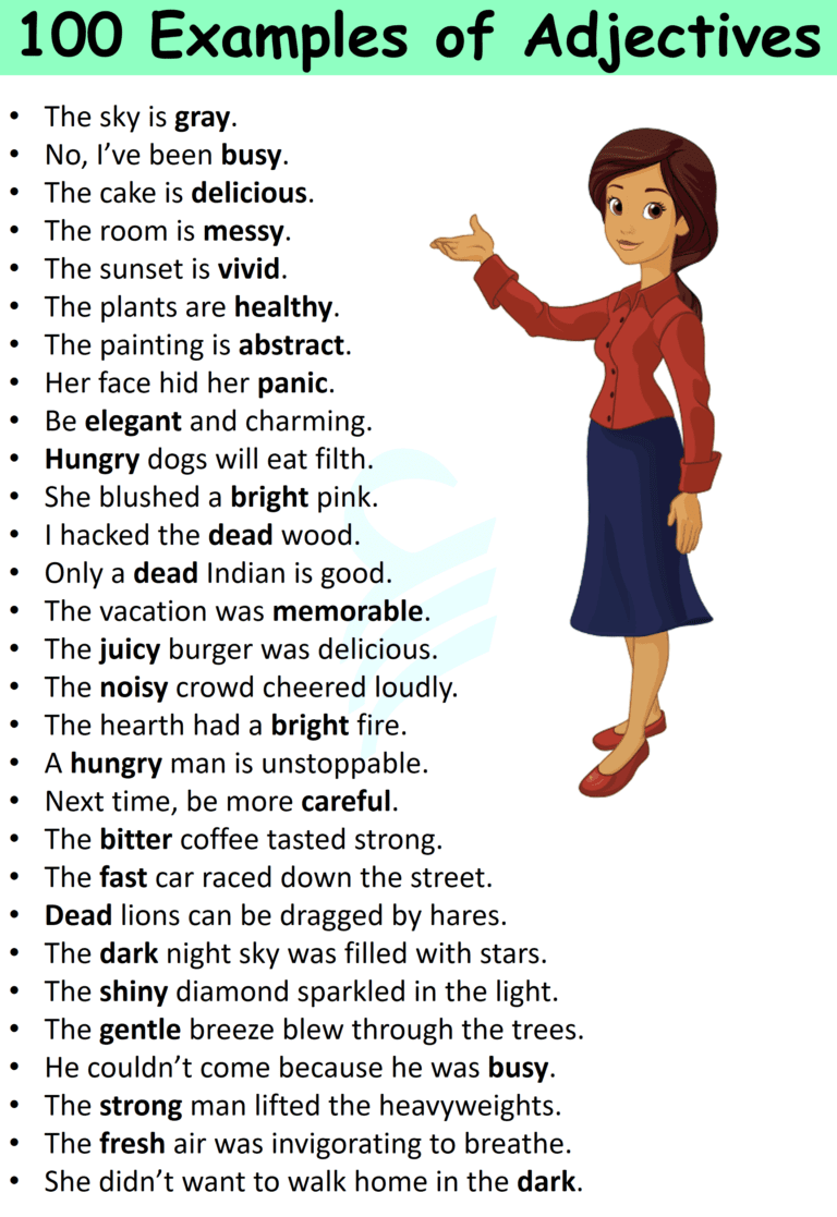 100 Examples of Adjectives Used in English Sentences • Englishilm