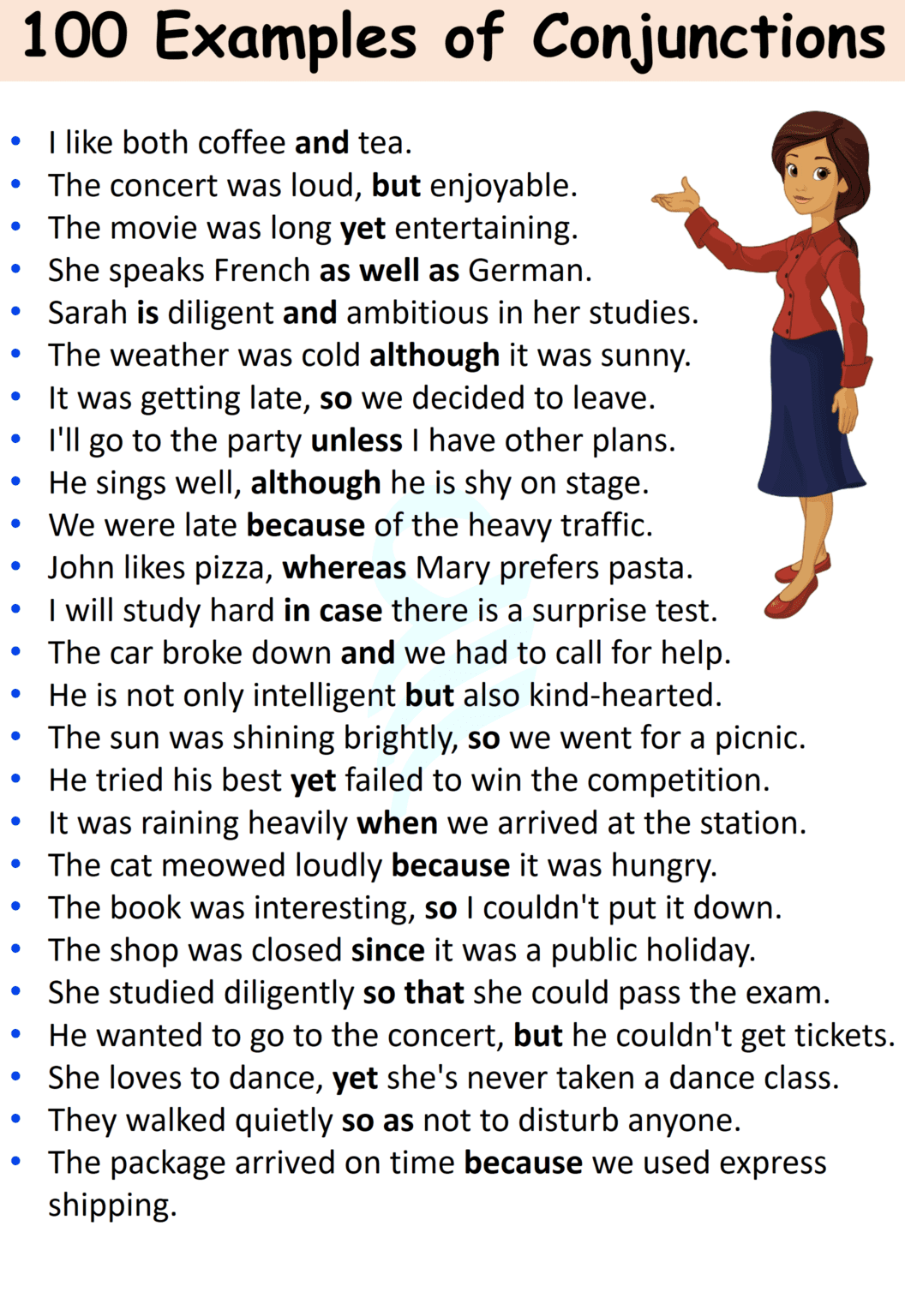 Conjunctions Used in Sentences | 100 Example Sentences • Englishilm