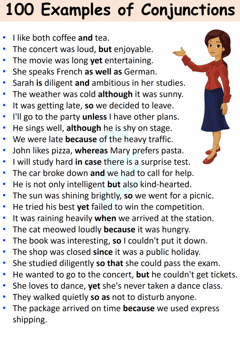 Conjunctions Used in Sentences | 100 Example Sentences • Englishilm
