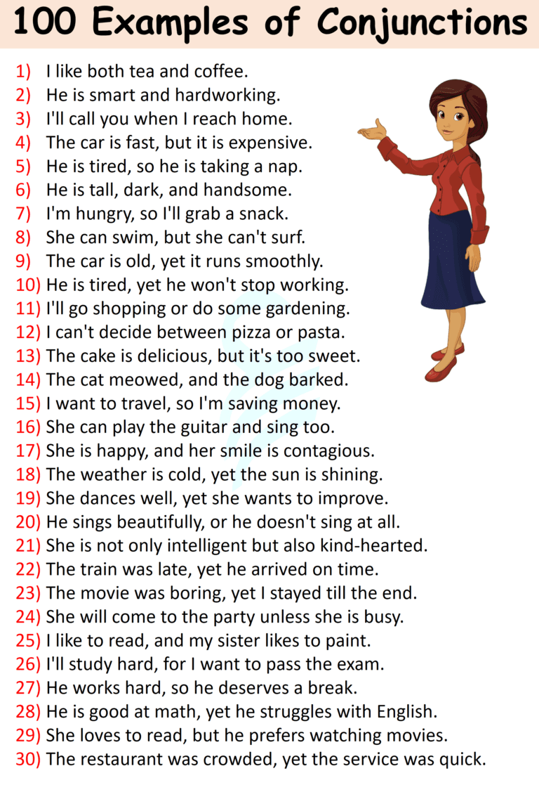 Conjunctions Used in Sentences | 100 Example Sentences • Englishilm