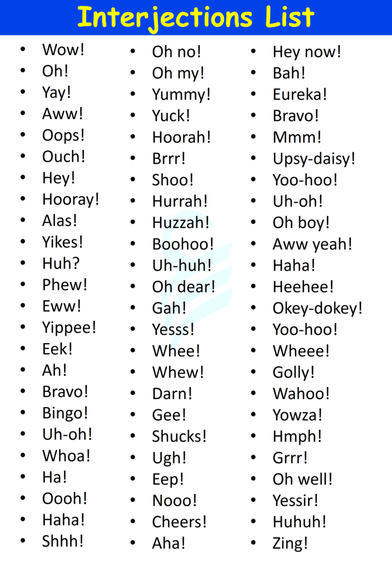 100 Examples of Interjection Words | Emotions and Reactions • Englishilm
