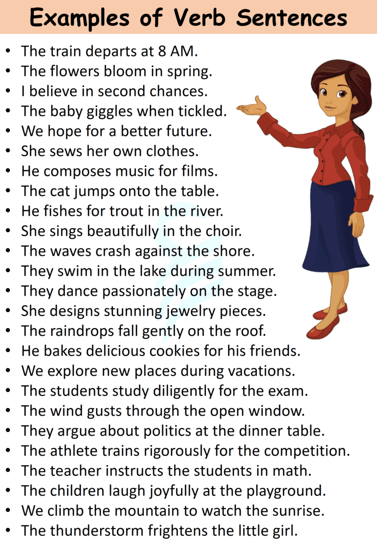 100 Examples of Verbs Used in Sentences | Verb Examples • Englishilm