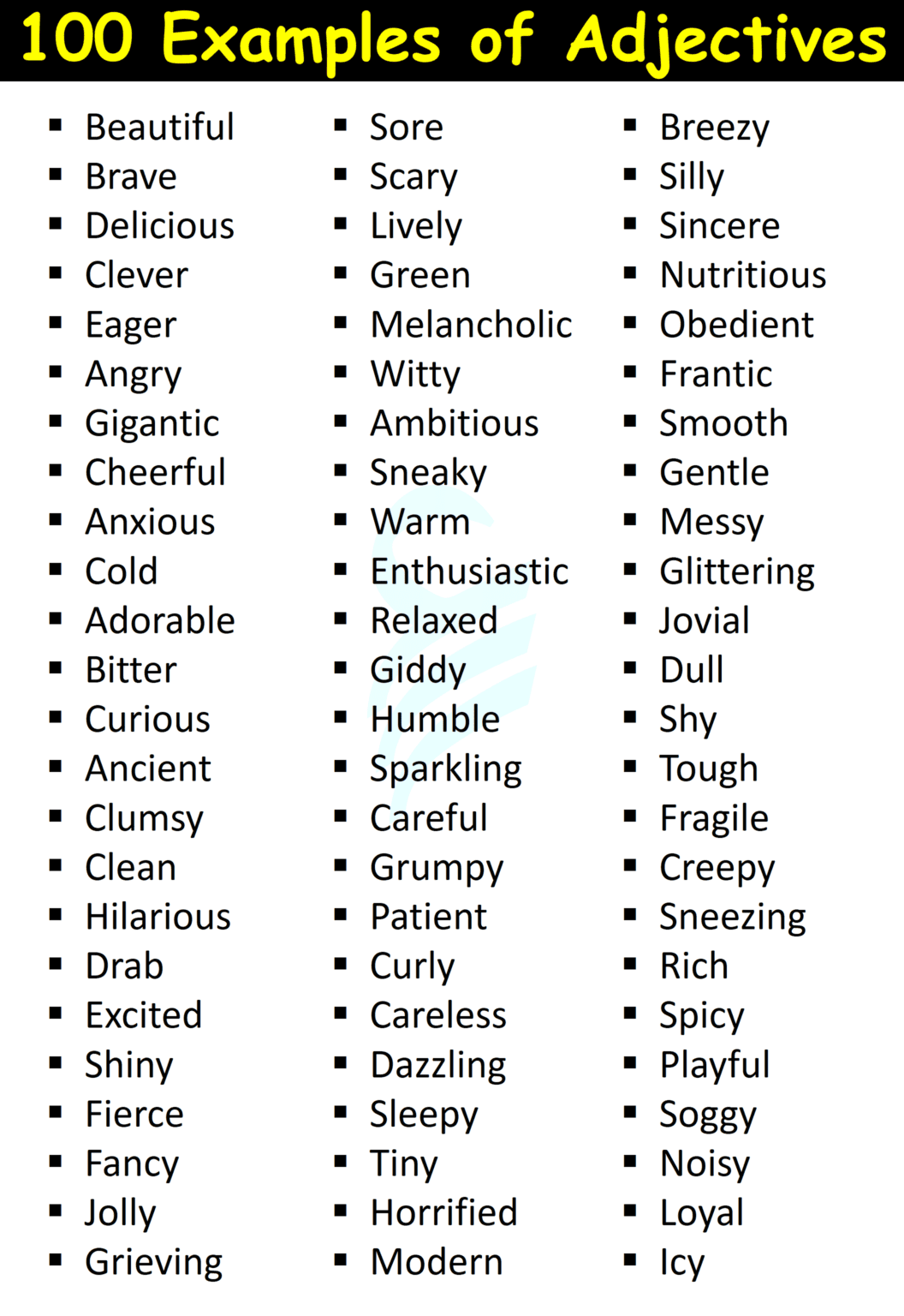 100 Examples of Adjectives in English | Adjectives Examples • Englishilm