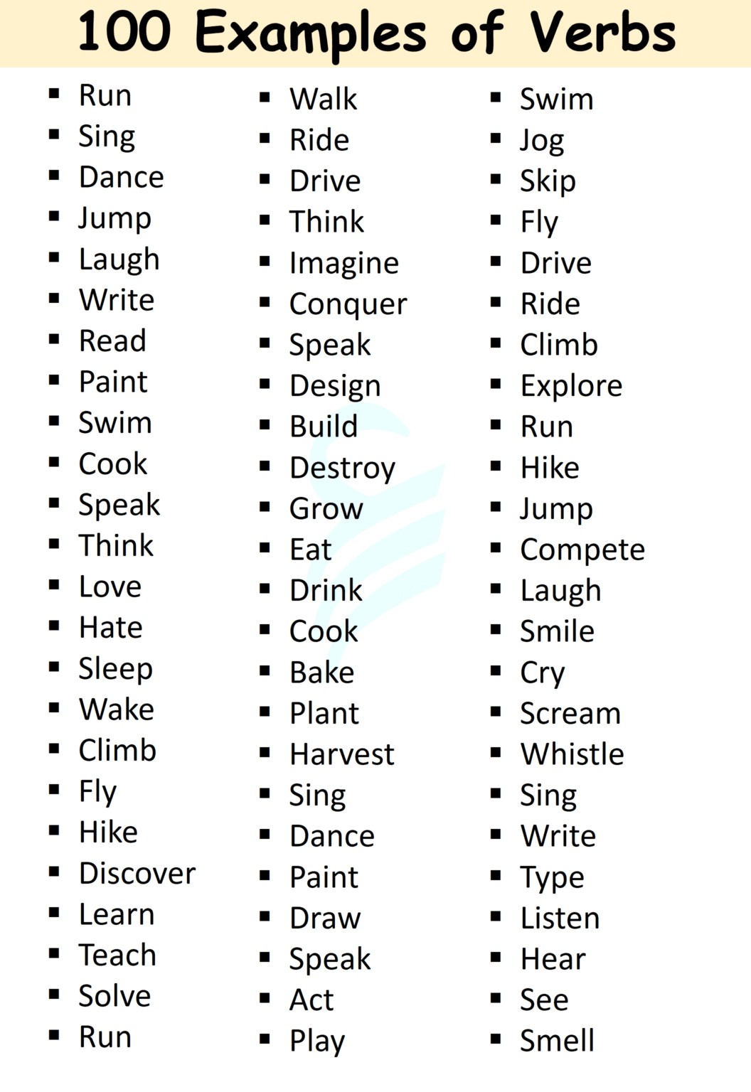 100 Dynamic Examples of Verbs in English | Verbs List • Englishilm