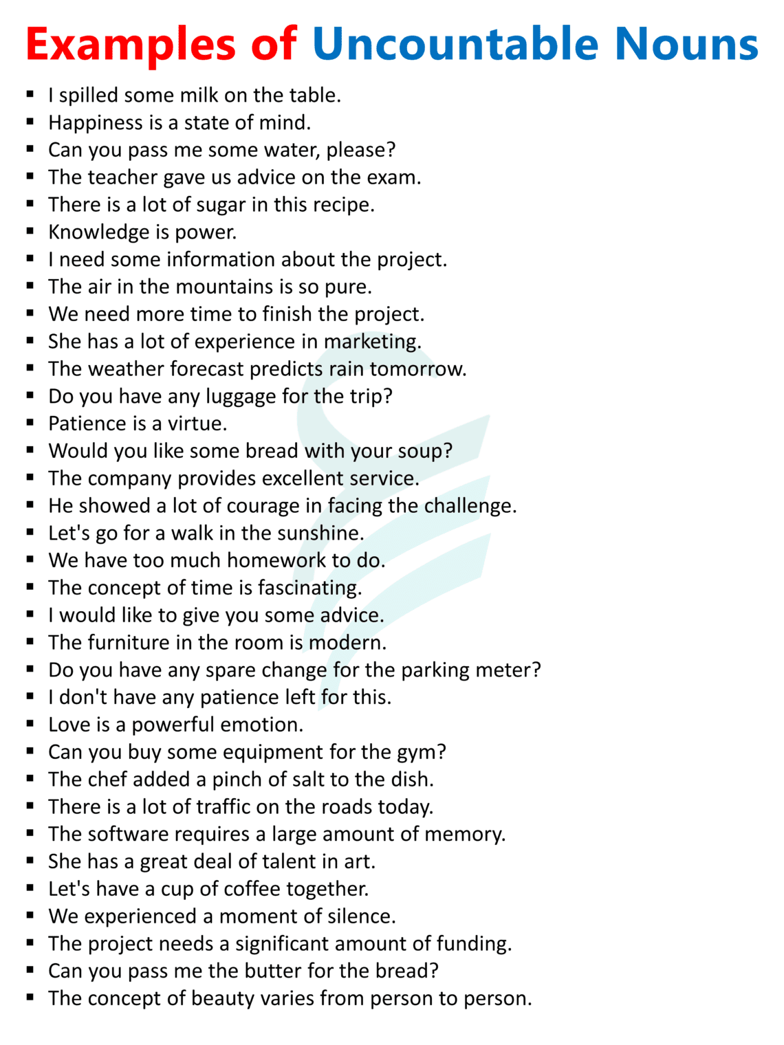 Uncountable Nouns Definition, Rules, Usage, and Examples • Englishilm