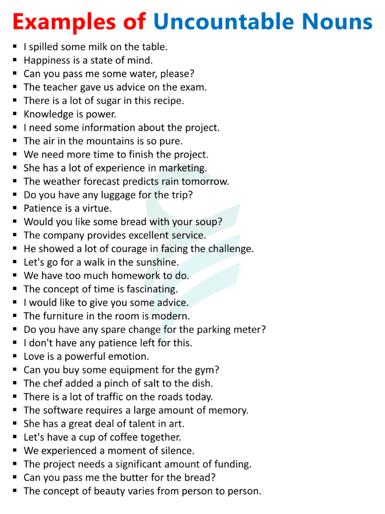 Uncountable Nouns Definition, Rules, Usage, and Examples • Englishilm