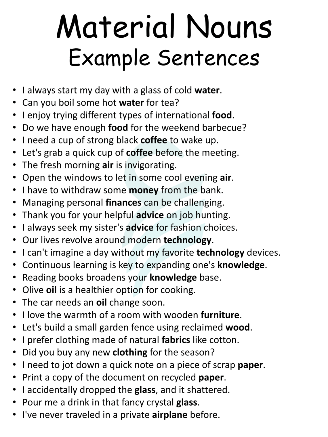 Material Nouns Definition, Rules, and Examples in English • Englishilm