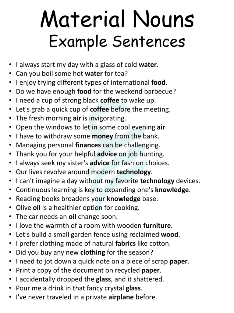 Material Nouns Definition, Rules, and Examples in English • Englishilm