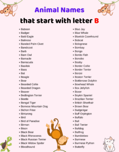 68 Animal Names That Start with the English Letter B • Englishilm