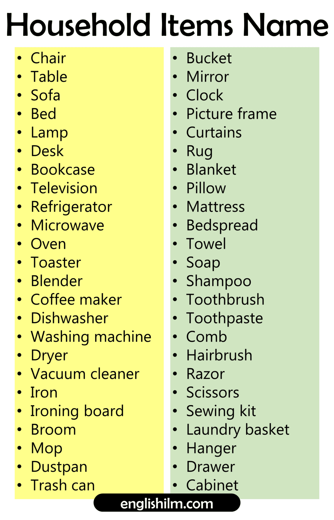 Household Items Name in English | Everyday Life Vocabulary • Englishilm