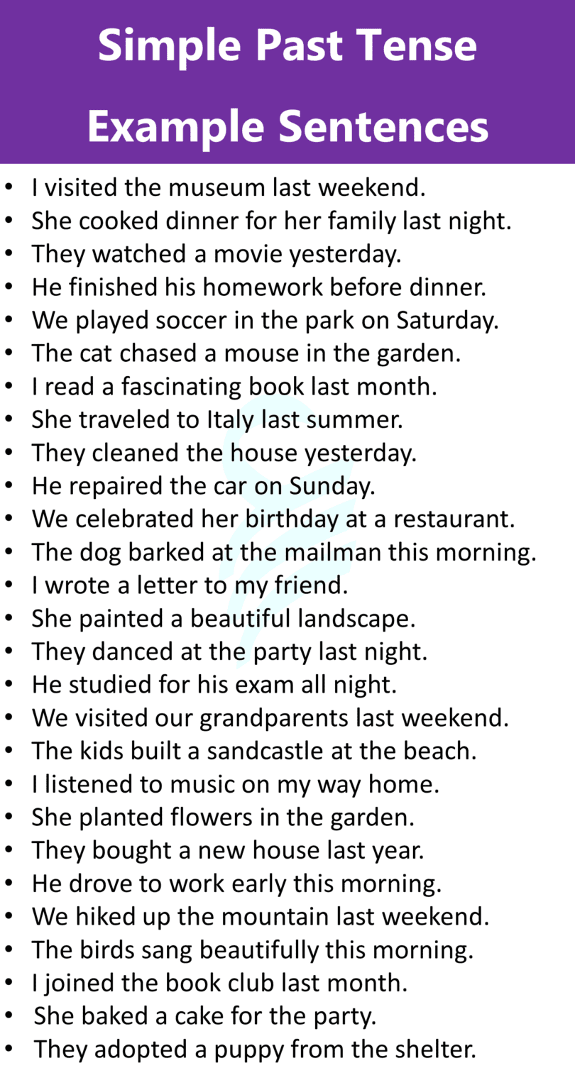 100 Example Sentences of Simple Past Tense in English • Englishilm