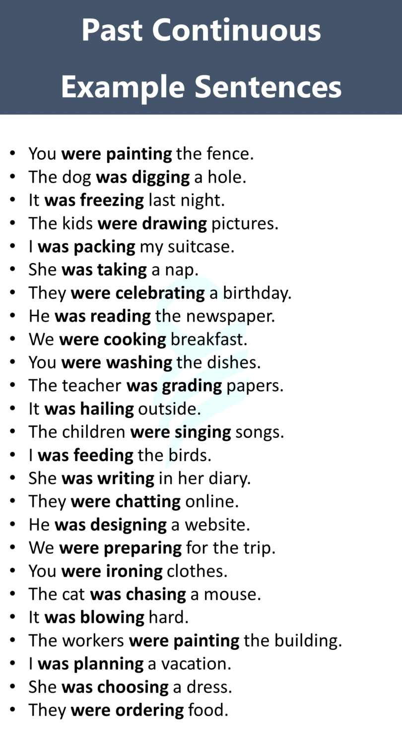 100 Past Continuous Tense Example Sentences in English • Englishilm