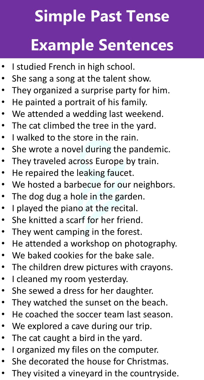 100 Example Sentences of Simple Past Tense in English • Englishilm