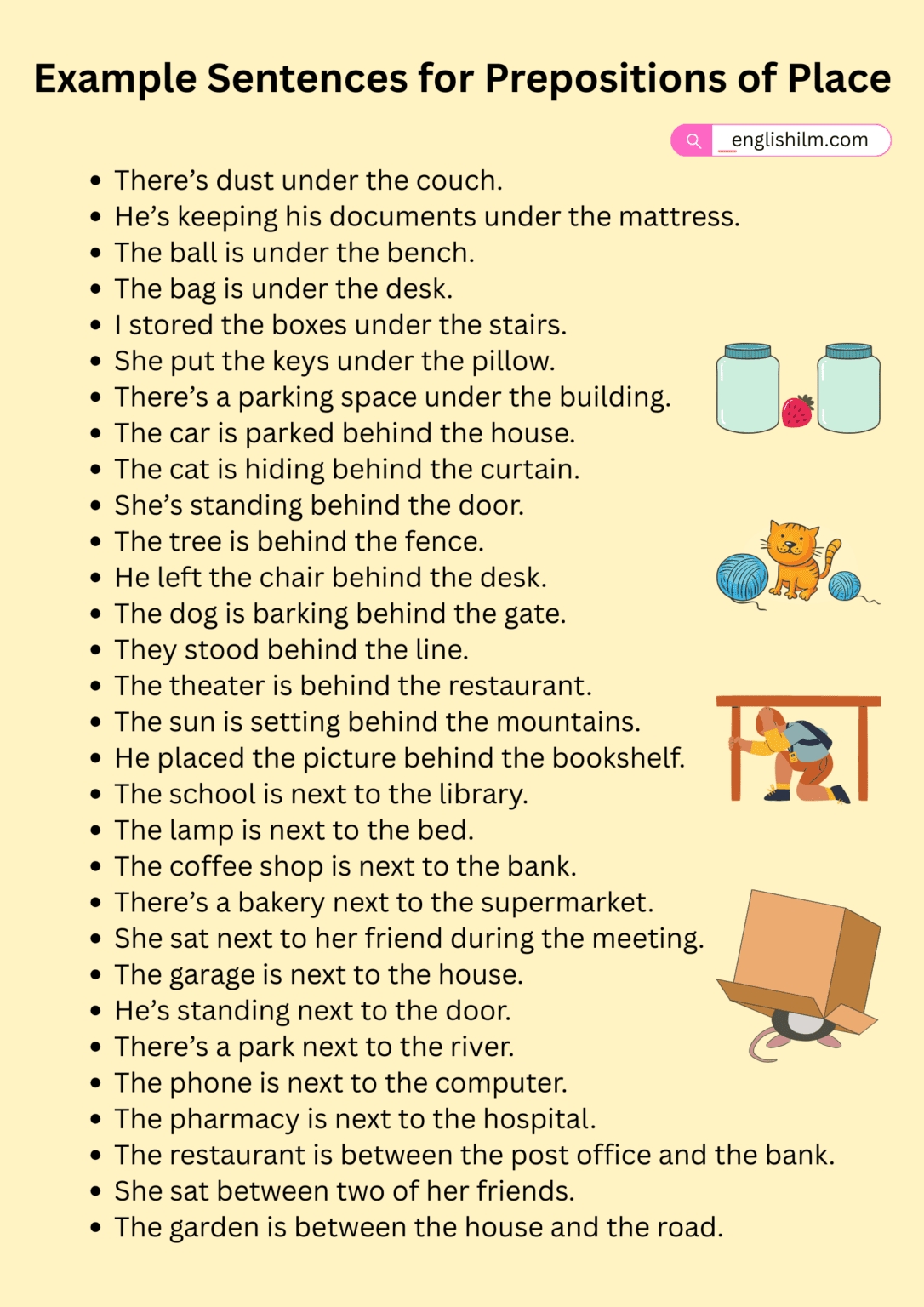 Preposition of Place with 100 Examples and Exercise • Englishilm