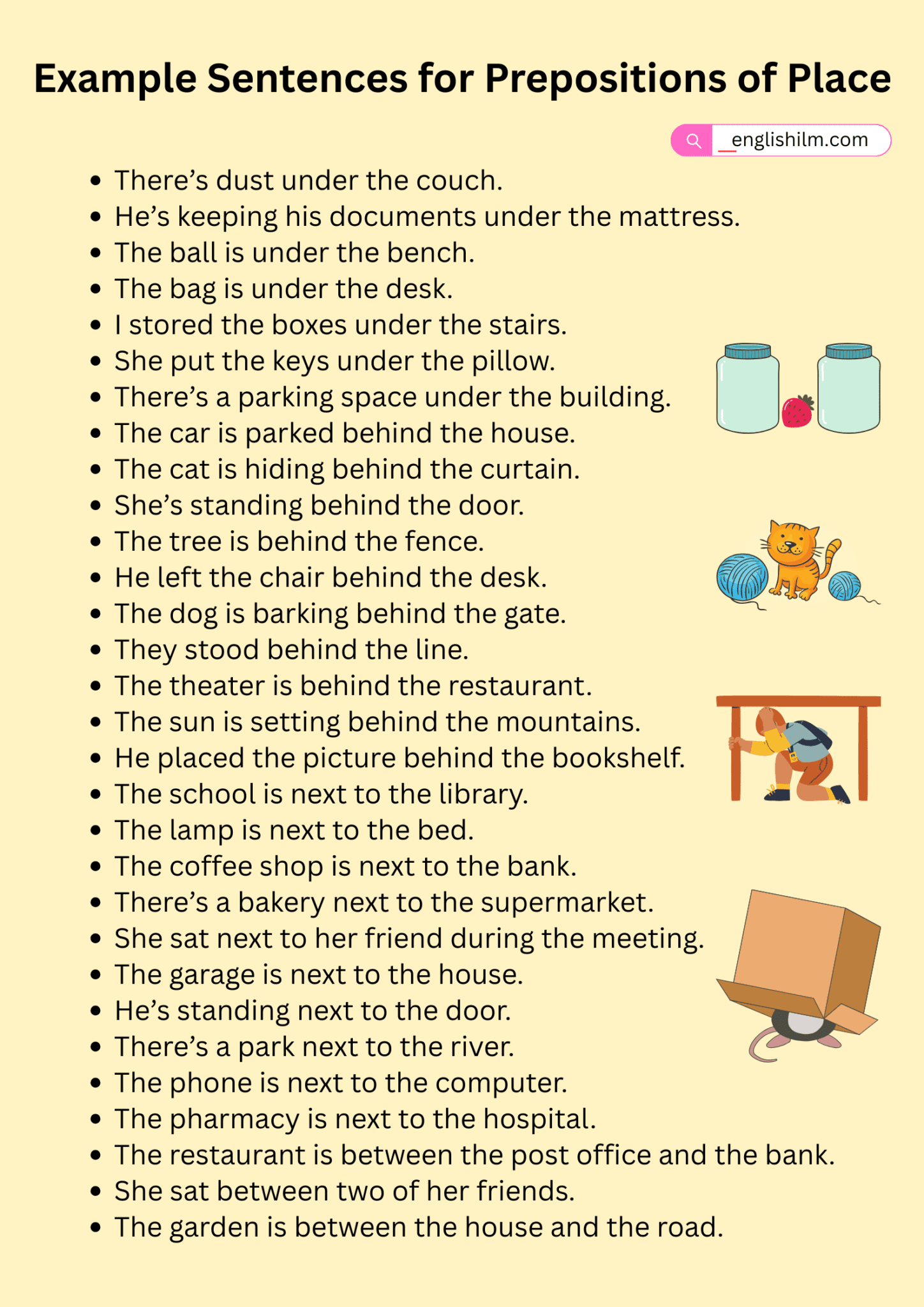 Preposition of Place with 100 Examples and Exercise • Englishilm