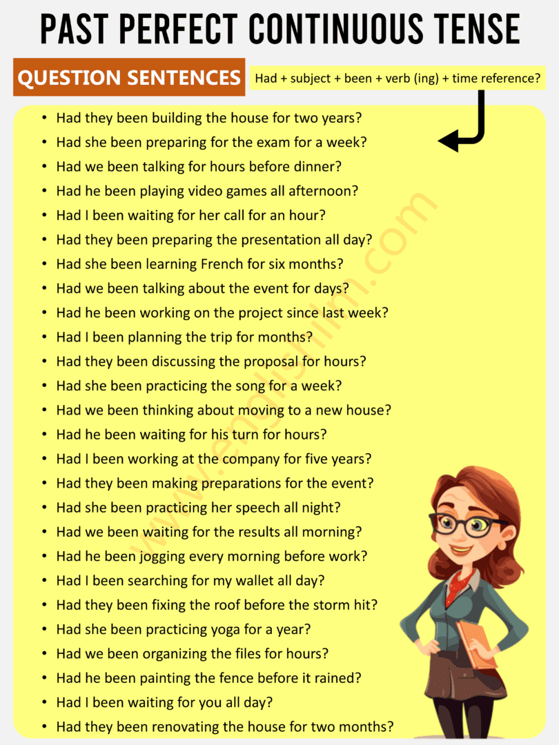 Past Perfect Continuous Tense Example Sentences • Englishilm
