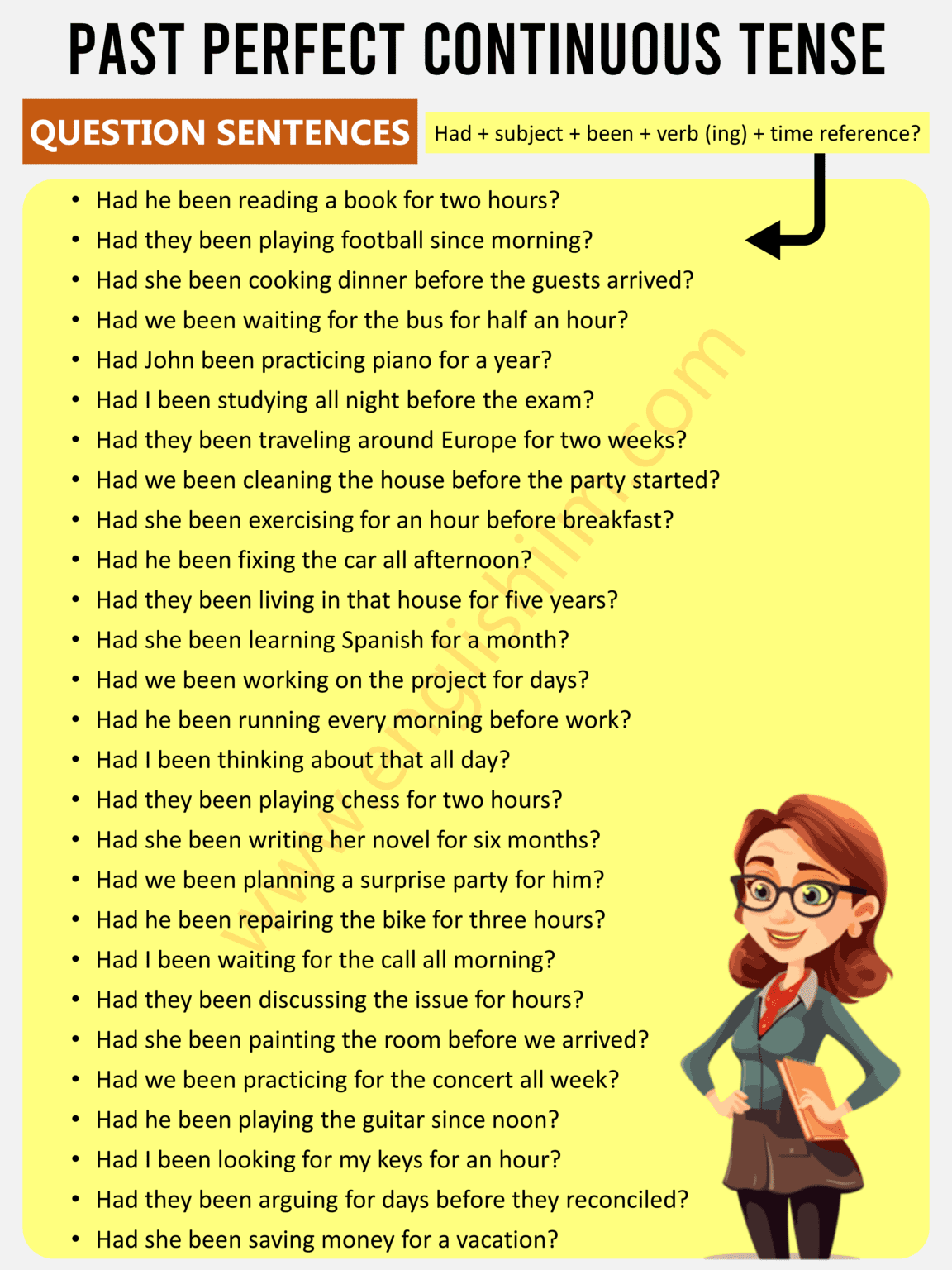 Past Perfect Continuous Tense Example Sentences • Englishilm