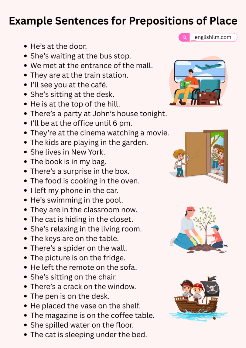 Preposition of Place with 100 Examples and Exercise • Englishilm