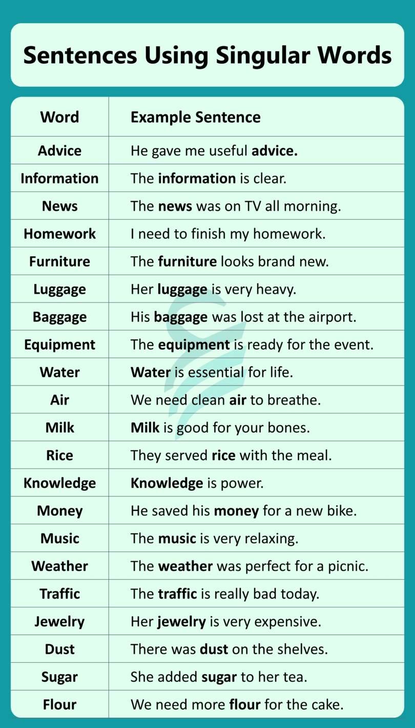 100 Singular Words Without Plural Forms • Englishilm