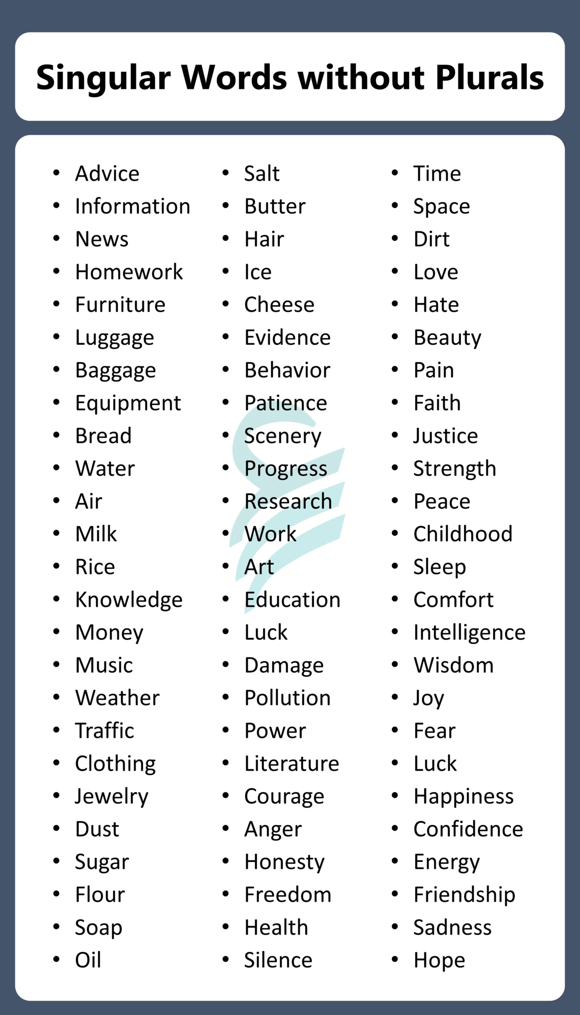 100 Singular Words Without Plural Forms • Englishilm
