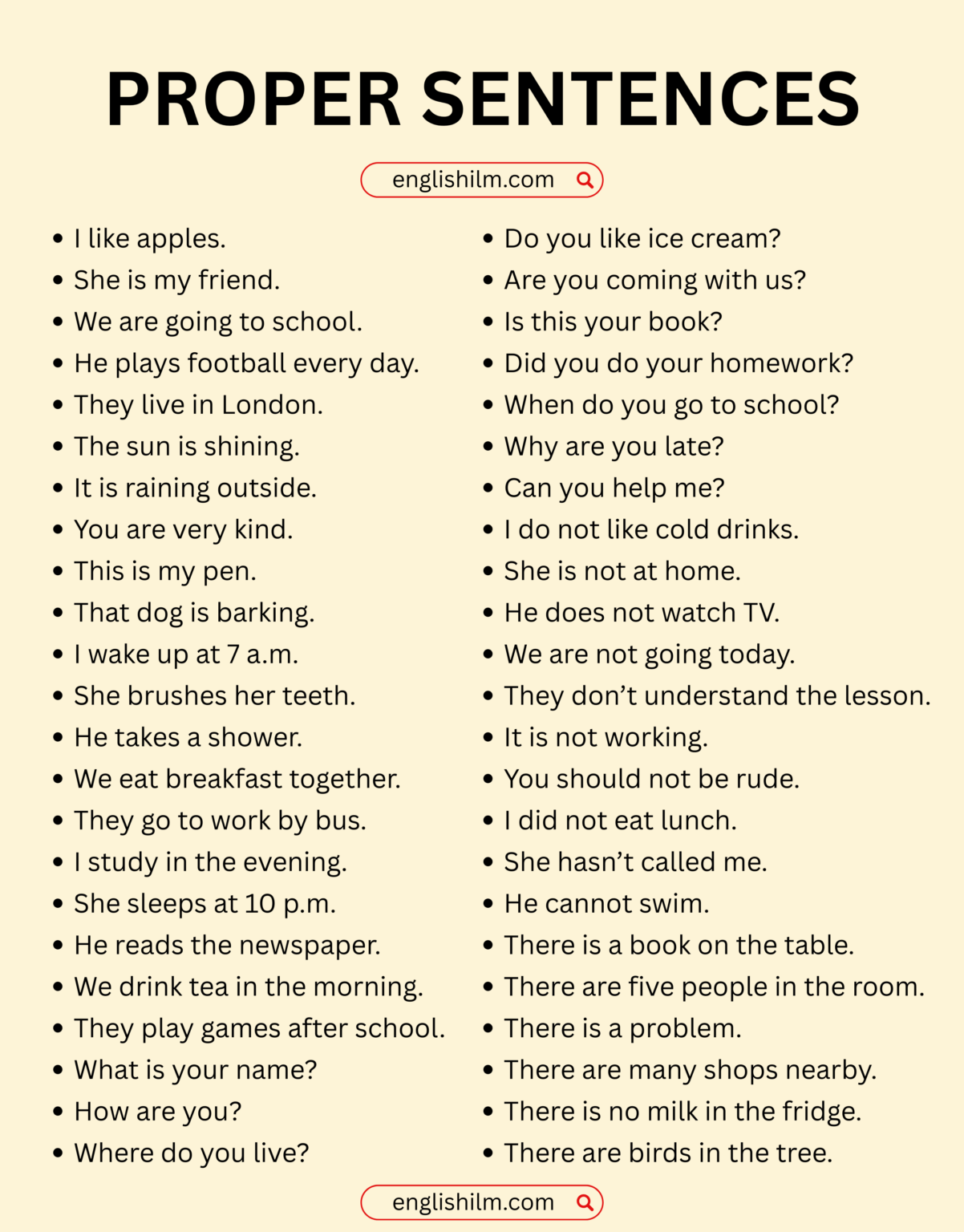 100 Examples of Proper Sentences in English • Englishilm